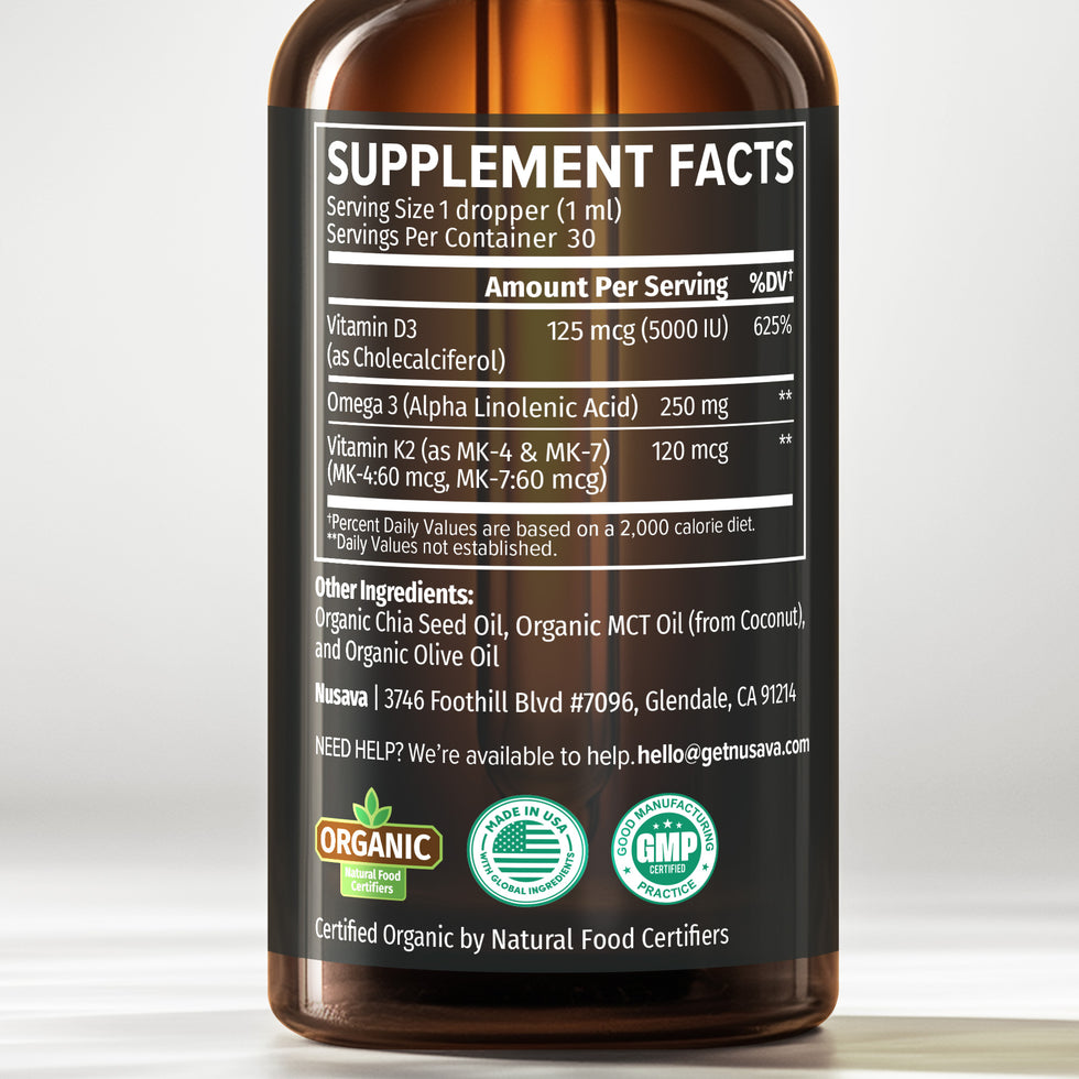 Organic Vitamin D3 K2 Drops with MCT Oil Omega 3, 5000 IU, Maximum Str ...